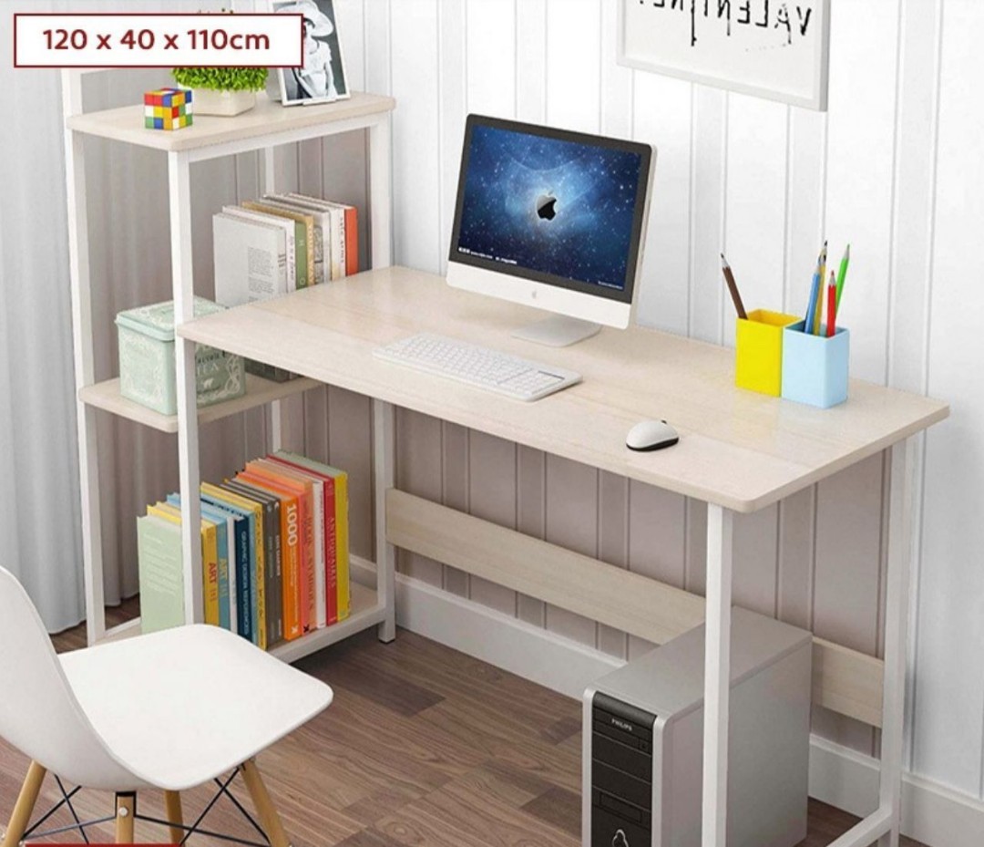 Computer Table with 3 Tiers Bookshelf, Furniture & Home Living ...