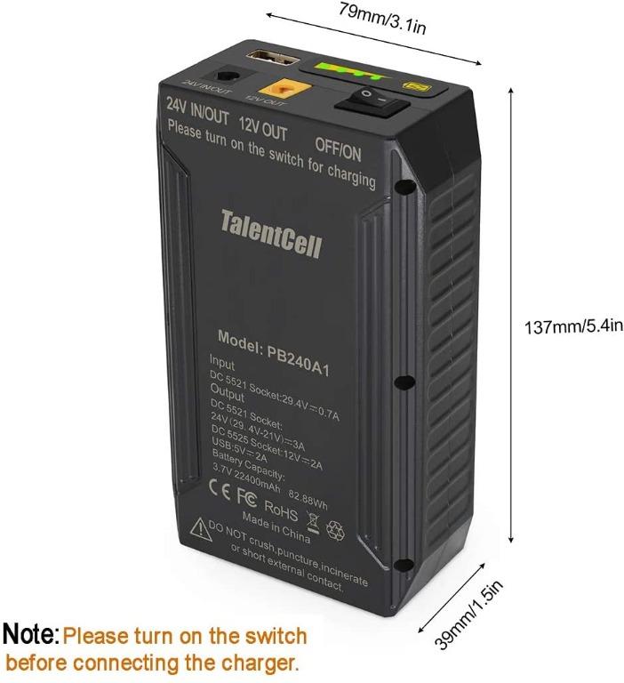 V3.TalentCell 24V Lithium ion Battery PB240A1, Rechargeable 22400mAh 82 ...