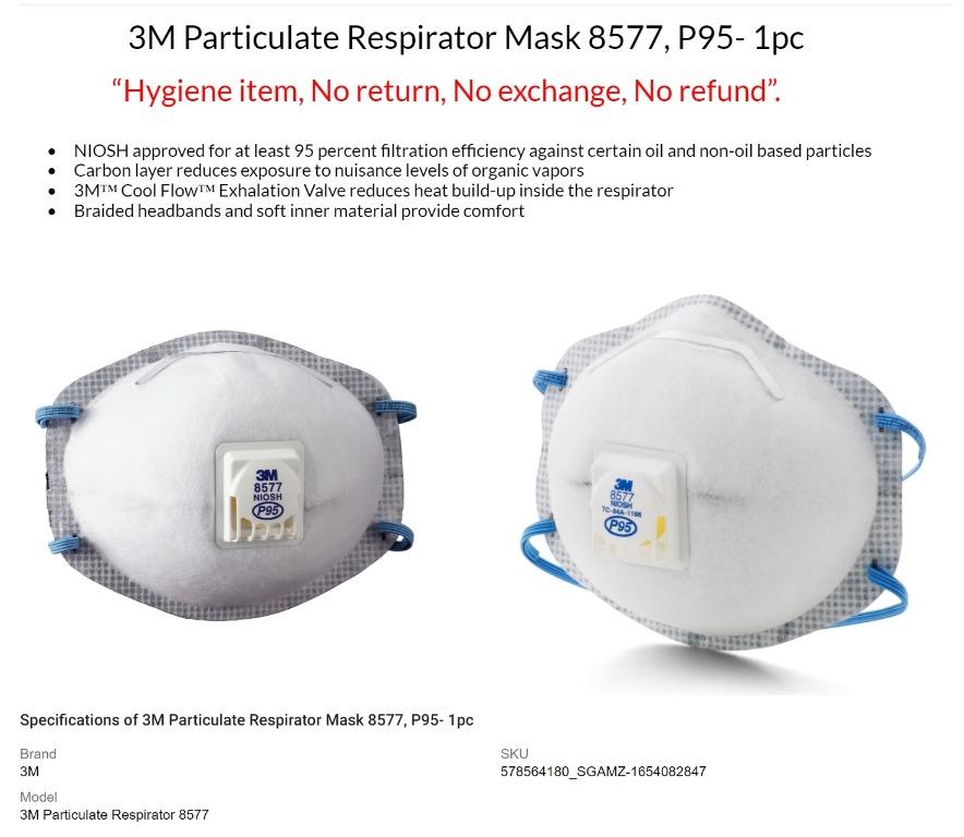 3M Particulate Respirator Mask 8577, P95- 1box (10x), Health ...