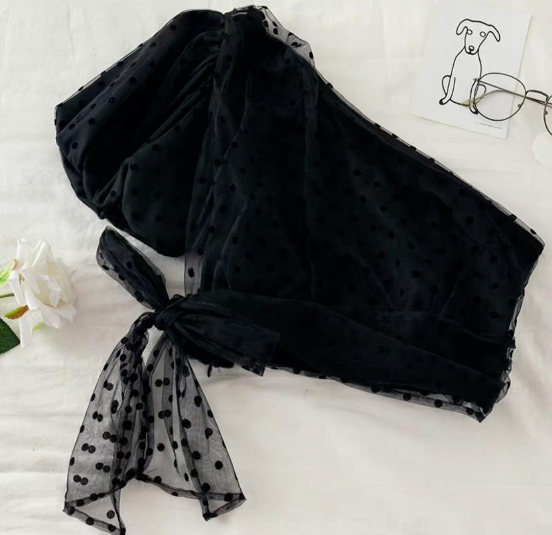 [PO] Toga Tie Waist Ribbon Polka Dot Top, Women's Fashion, Tops ...