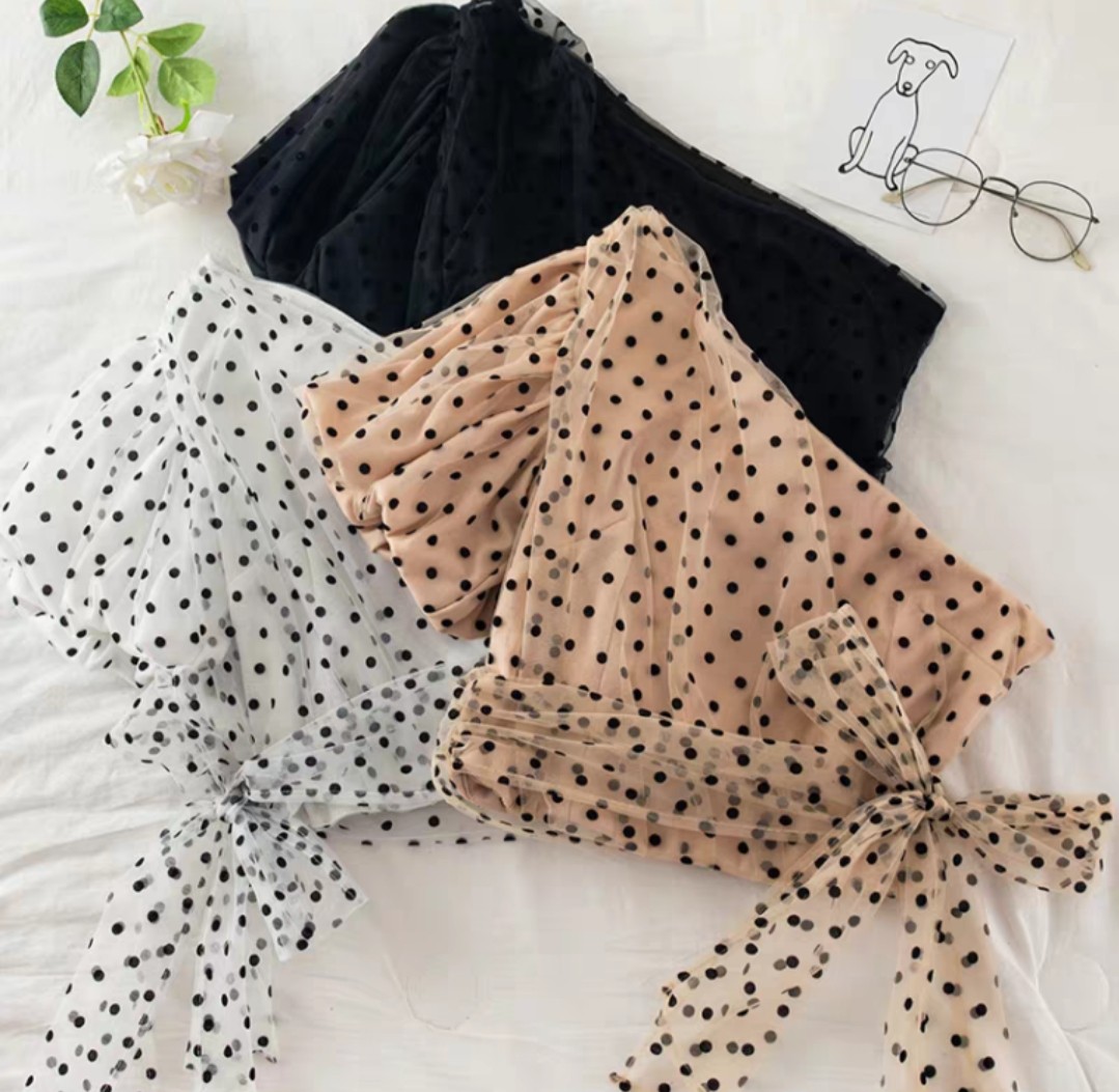 [PO] Toga Tie Waist Ribbon Polka Dot Top, Women's Fashion, Tops ...