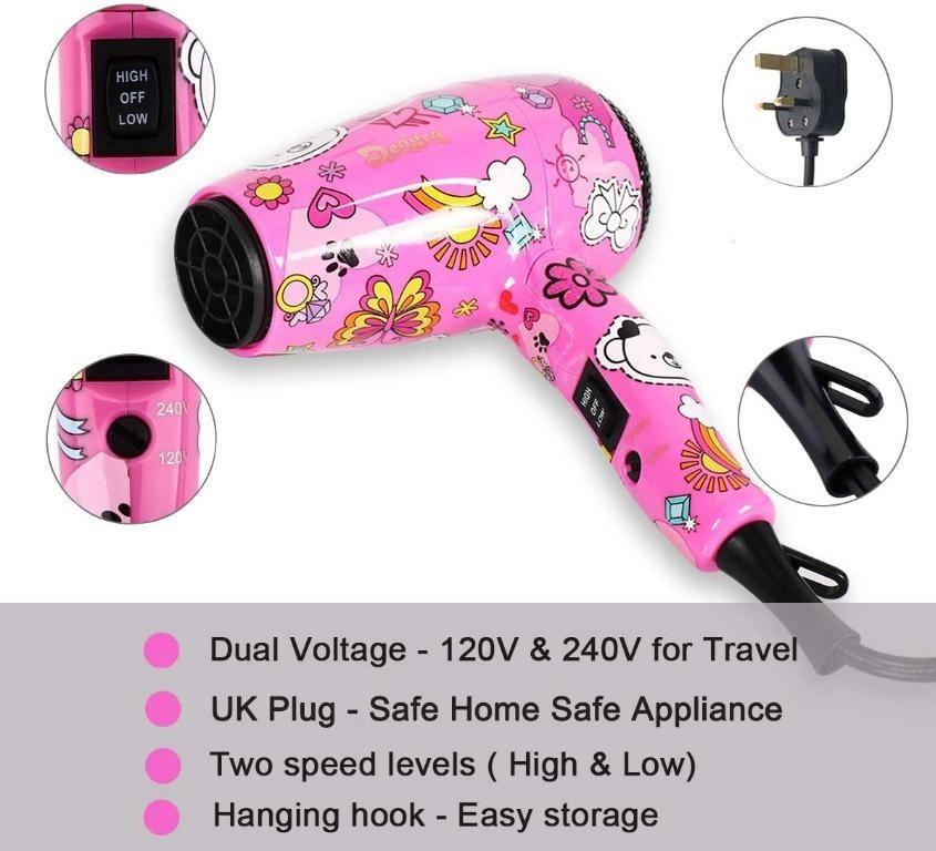 1000W Childrens Hair Dryer Pink Mini Hair Dryers for Kids with UK Plug ...