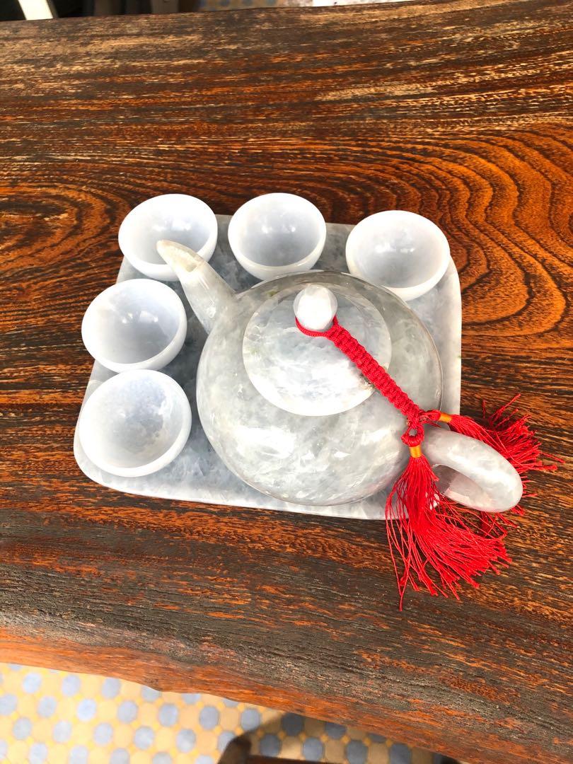 Myanmar hand carved jade tea pot set, Furniture & Home Living ...