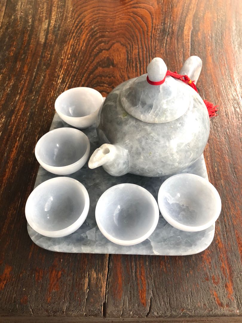 Myanmar hand carved jade tea pot set, Furniture & Home Living ...
