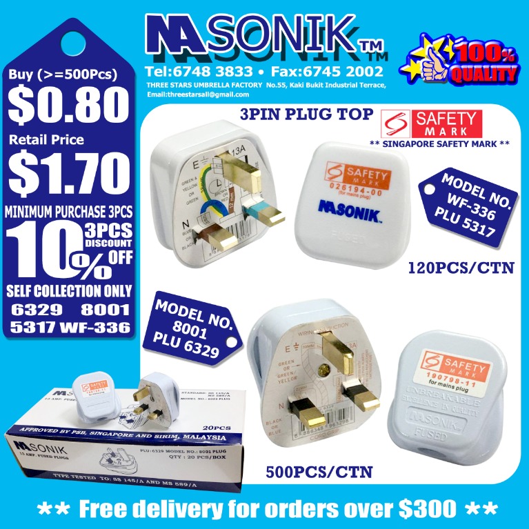 Nasonik 3Pin Plug Top, TV & Home Appliances, Electrical, Adaptors ...