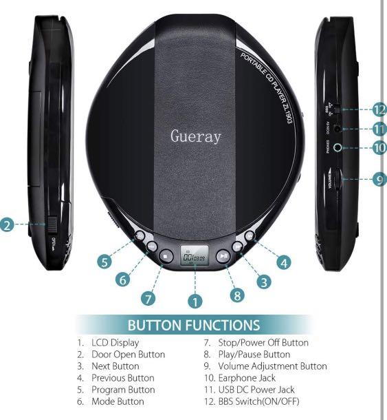 Gueray Portable CD Player HiFi Classic Personal CD Discman with ...