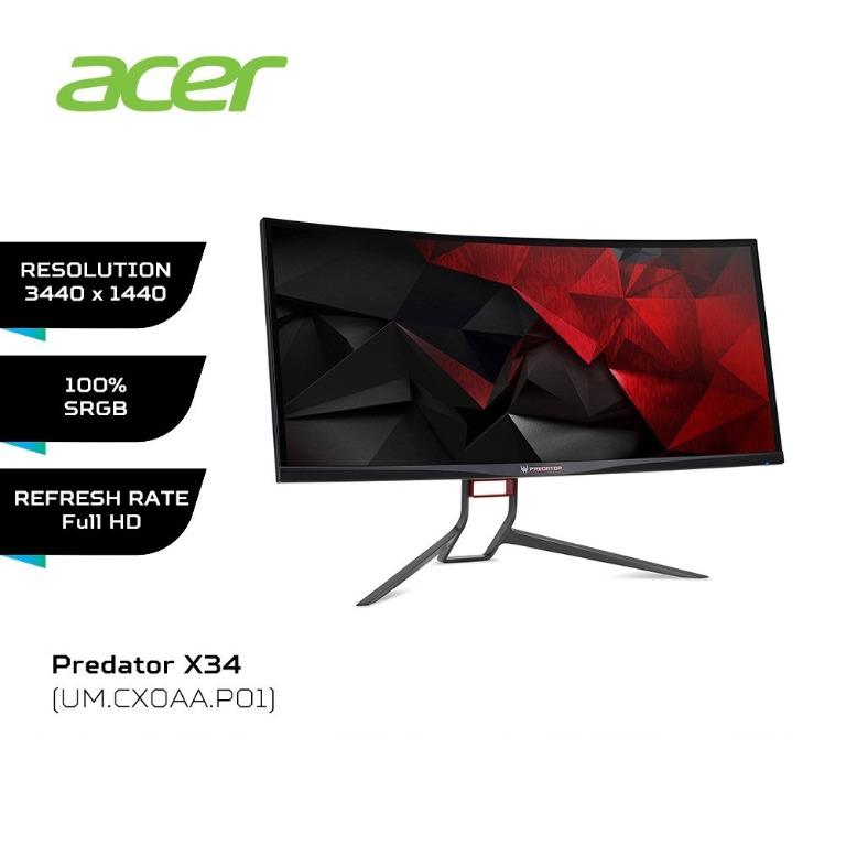 MONITOR ACER GAMING PREDATOR CURVE 34" X34P (IPS-UWQHD-4MS-HDMI-DP-USB-SPK-VESA-GS 100HZ ...