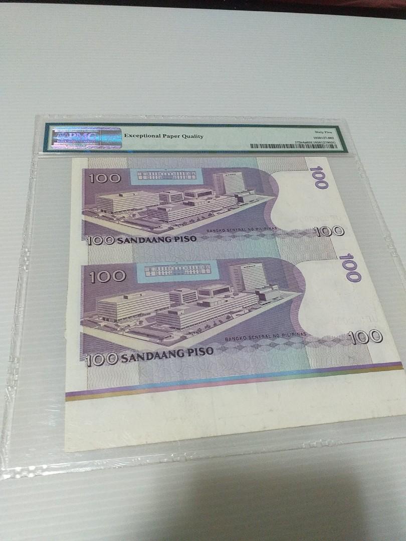 Philippines specimen 1949 100 piso peso paint pair uncut PMG 65 EPQ unc ...