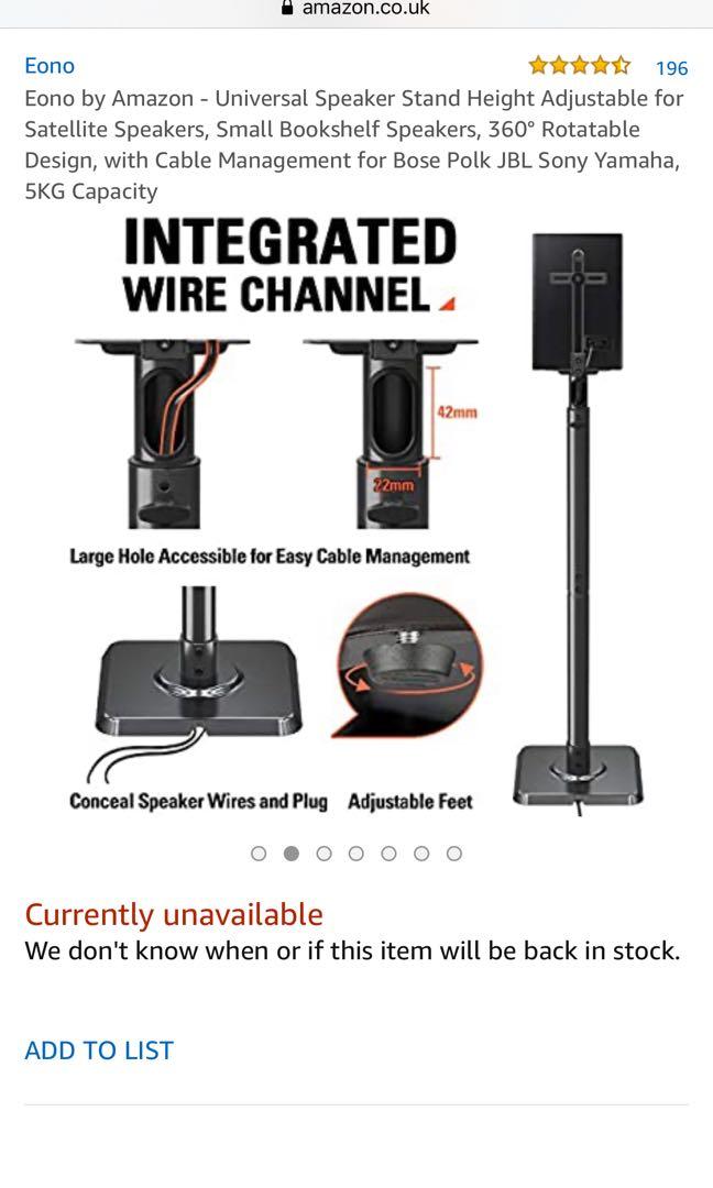 Eono Universal Speaker Stand Height Adjustable for Satellite Speakers ...