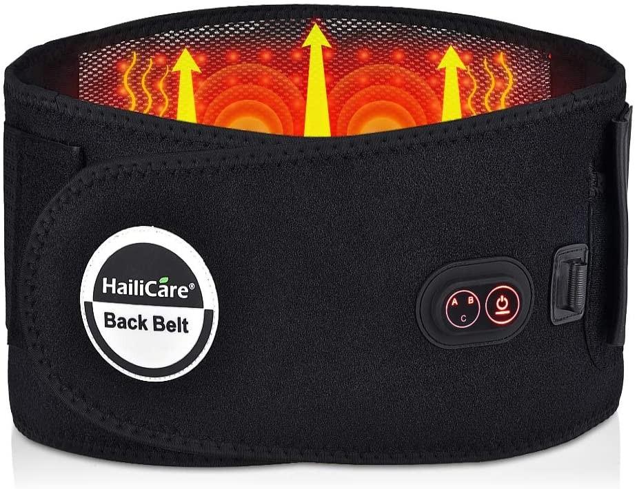 HailiCare Heated Back Support Belt, Waist Belt Wrap, Heat & Vibration ...