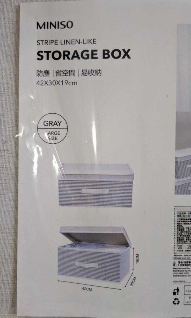 Miniso grey linen storage box, Furniture & Home Living, Home ...