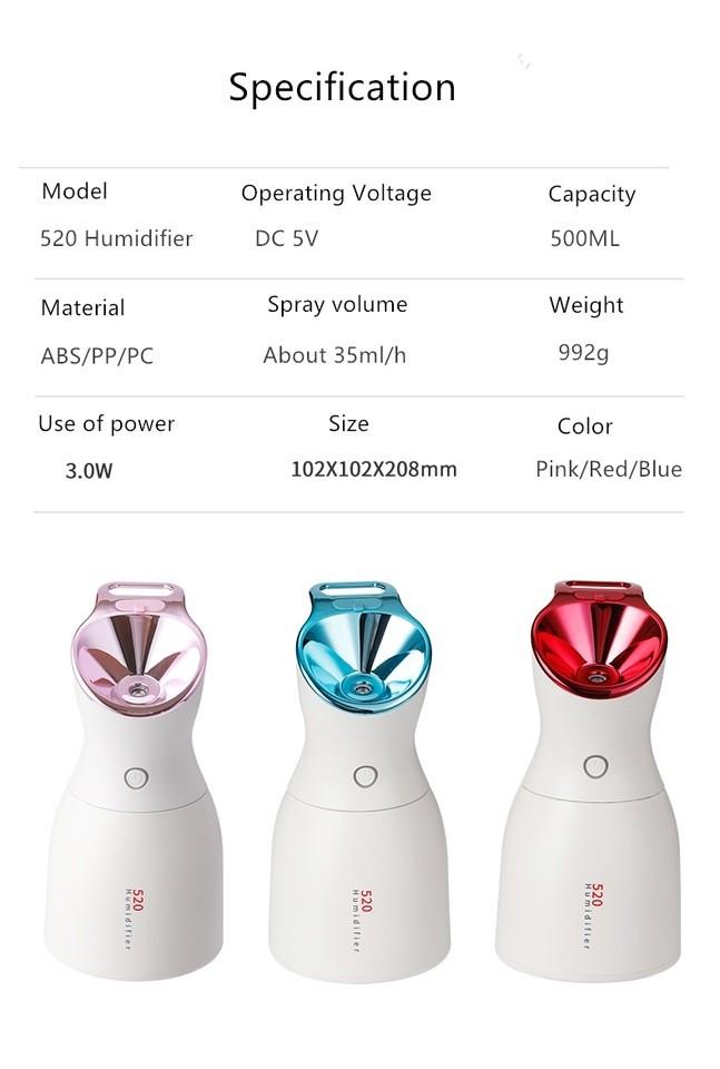 (PINK) Humidifier 500ml Cool Mist Ultrasonic Humidifiers for Bedroom ...