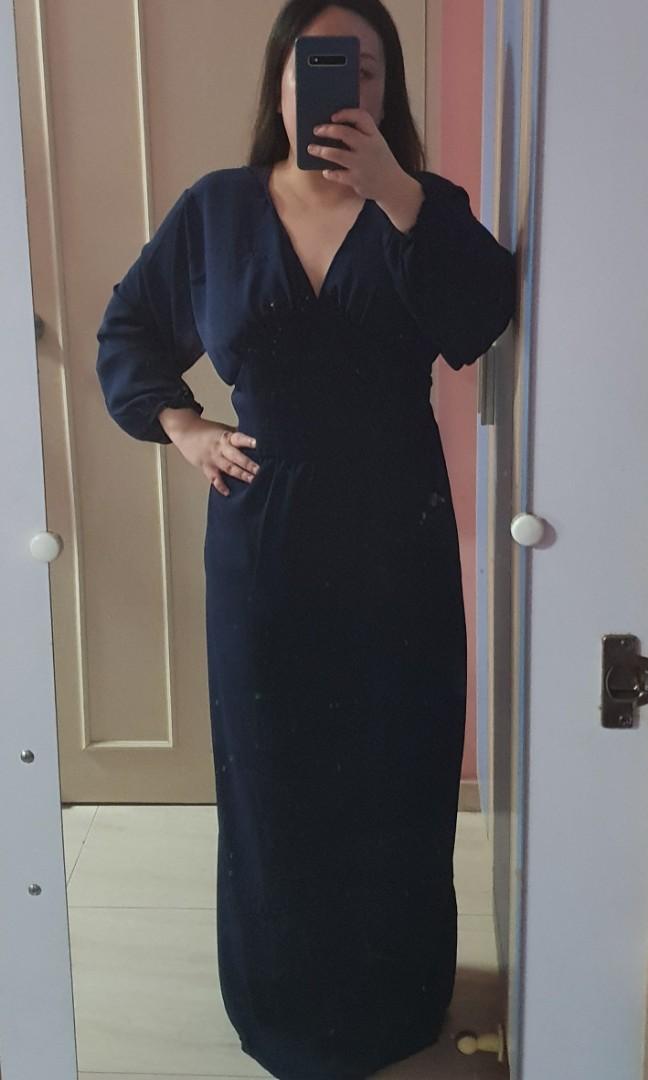 V Neck Long Dress (Ptp 65cm), Women's Fashion, Clothes, Dresses ...