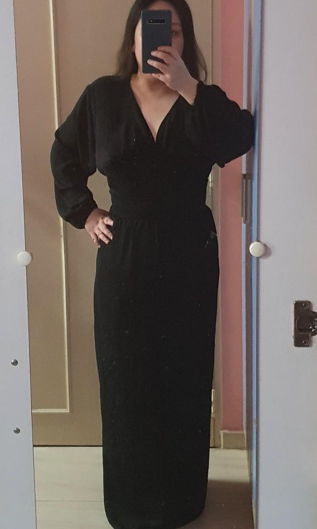 V Neck Long Dress (Ptp 65cm), Women's Fashion, Clothes, Dresses ...