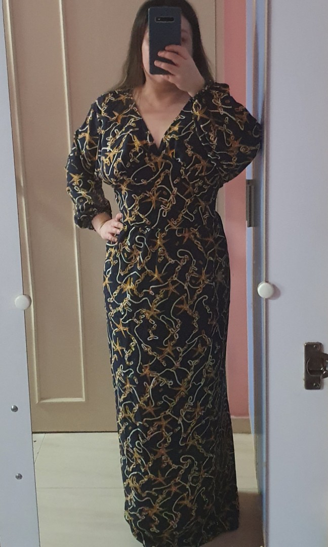 V Neck Long Dress (Ptp 65cm), Women's Fashion, Clothes, Dresses ...