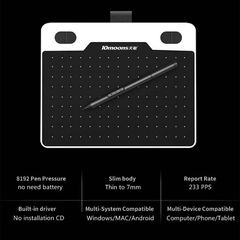 10moons 6 Inch Ultralight Graphic Tablet 8192 Levels Digital Drawing ...