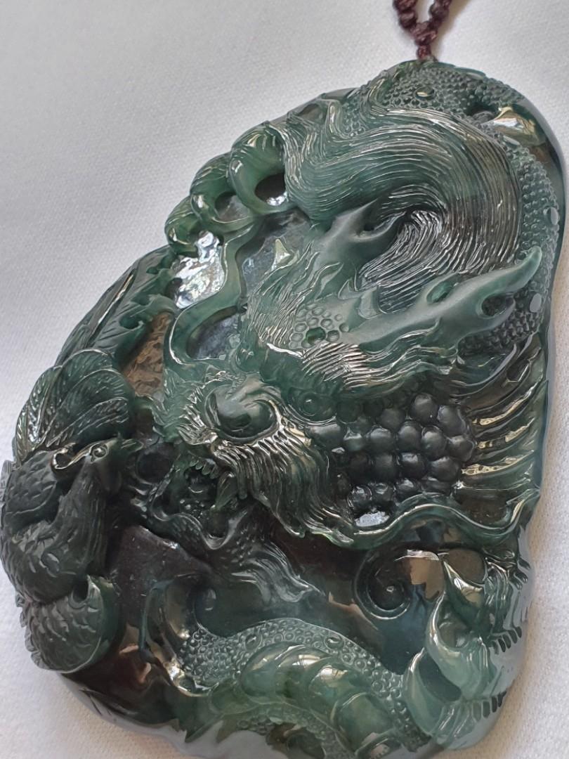 Burmese old blue water jade pendant (dragon and Phoenix), Women's ...