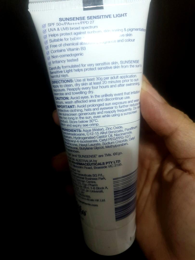 Ego Sunsense Sunscreen SPF50+ For sensitive skin 100ml Exp Oct 2021 ...