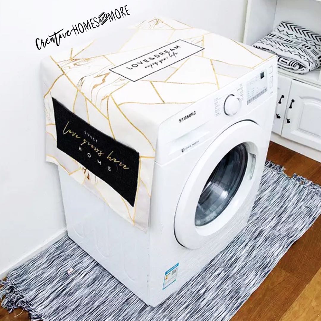 GEO MARBLE LOVE & DREAM WASHING MACHINE DUST COVER in CREAM GREY, Home ...
