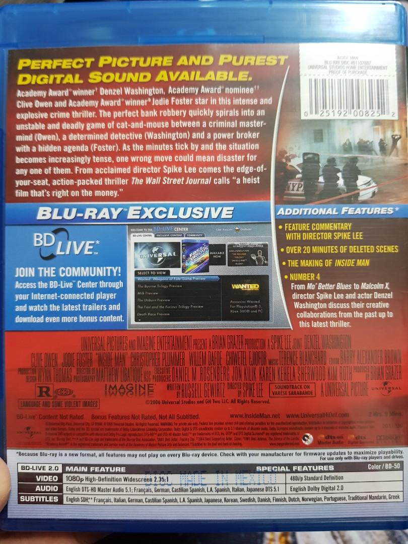 Inside man blu ray, Hobbies & Toys, Music & Media, CDs & DVDs on Carousell