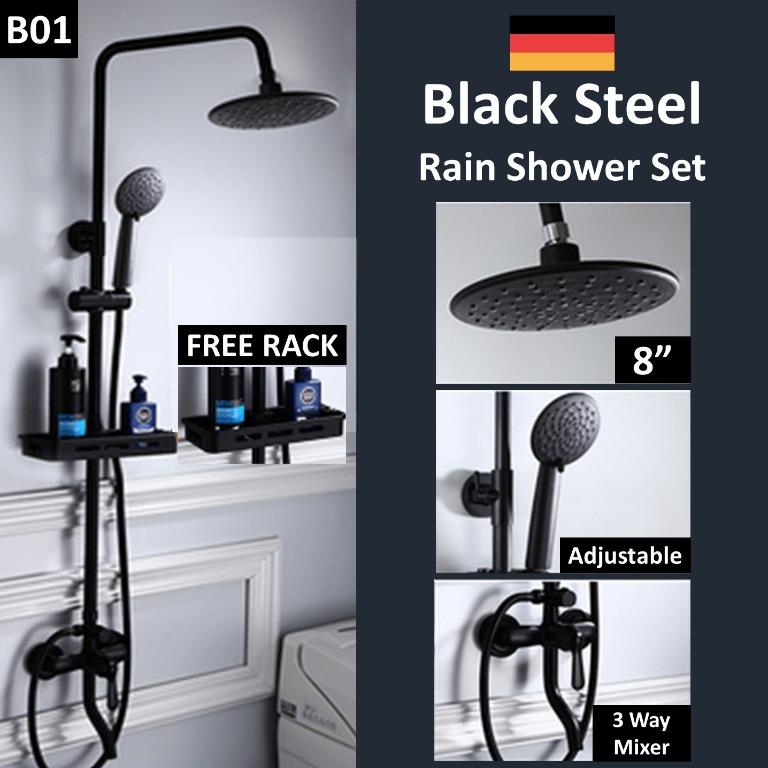 *PROMO* Matte Black Rain Shower Set Package, Furniture & Home Living ...