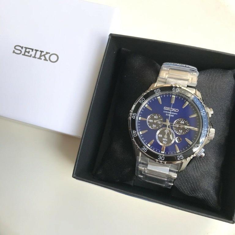 Seiko Solar Chronograph Blue Dial Silver Stainless Steel Men Watch, Men ...
