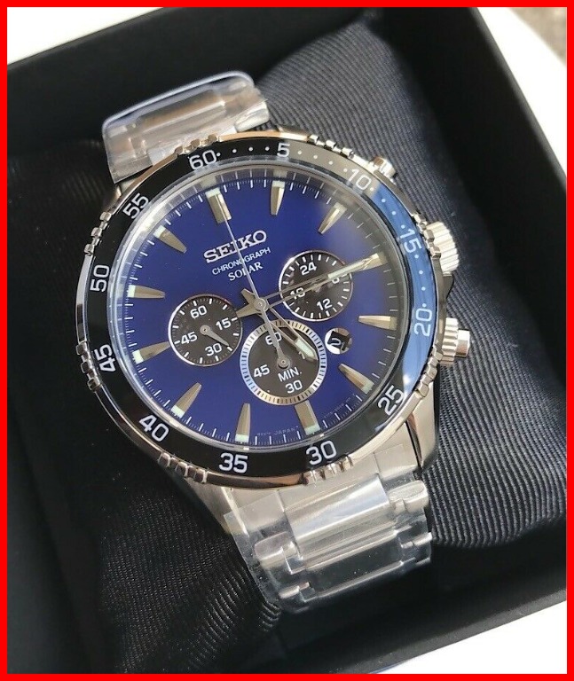 Seiko Solar Chronograph Blue Dial Silver Stainless Steel Men Watch, Men ...