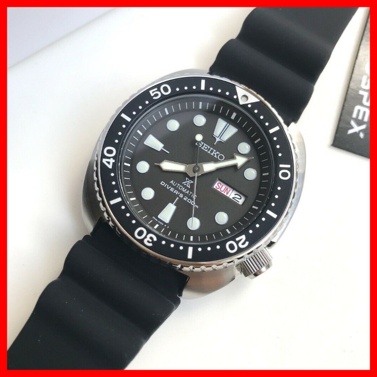 Seiko Turtle Prospex Automatic Diver Black Day & Date Dial Black Rubber ...