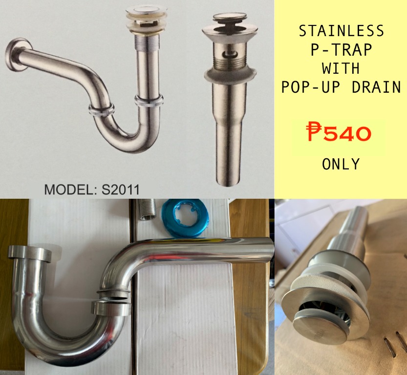 Stainless P-trap with Pop up Drain HD, Furniture & Home Living ...