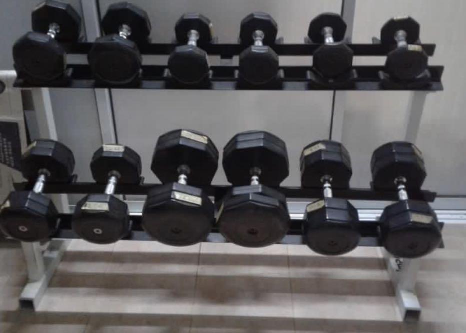 Domyos 10kg Dumbbell Rubberised Weight / Chrome Plates / Hex dumbbell ...