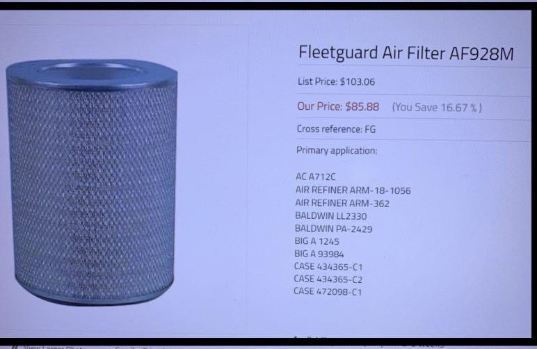 Fleetguard Air Filter AF928M, Everything Else on Carousell