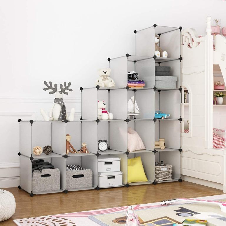 LANGRIA Modular Closet Organizer Plastic Cabinet, 16 Cube Wardrobe ...
