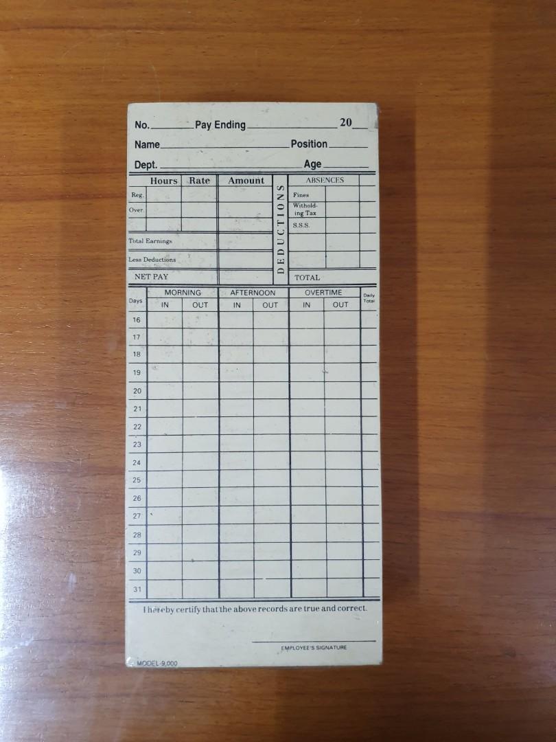Time Sheet/Card for Bundy Clock, Furniture & Home Living, Office ...