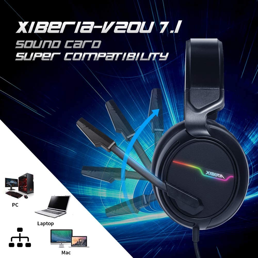 XIBERIA-V20 USB PS4 Headset for Host Connection, 7.1 Surround Sound PC ...