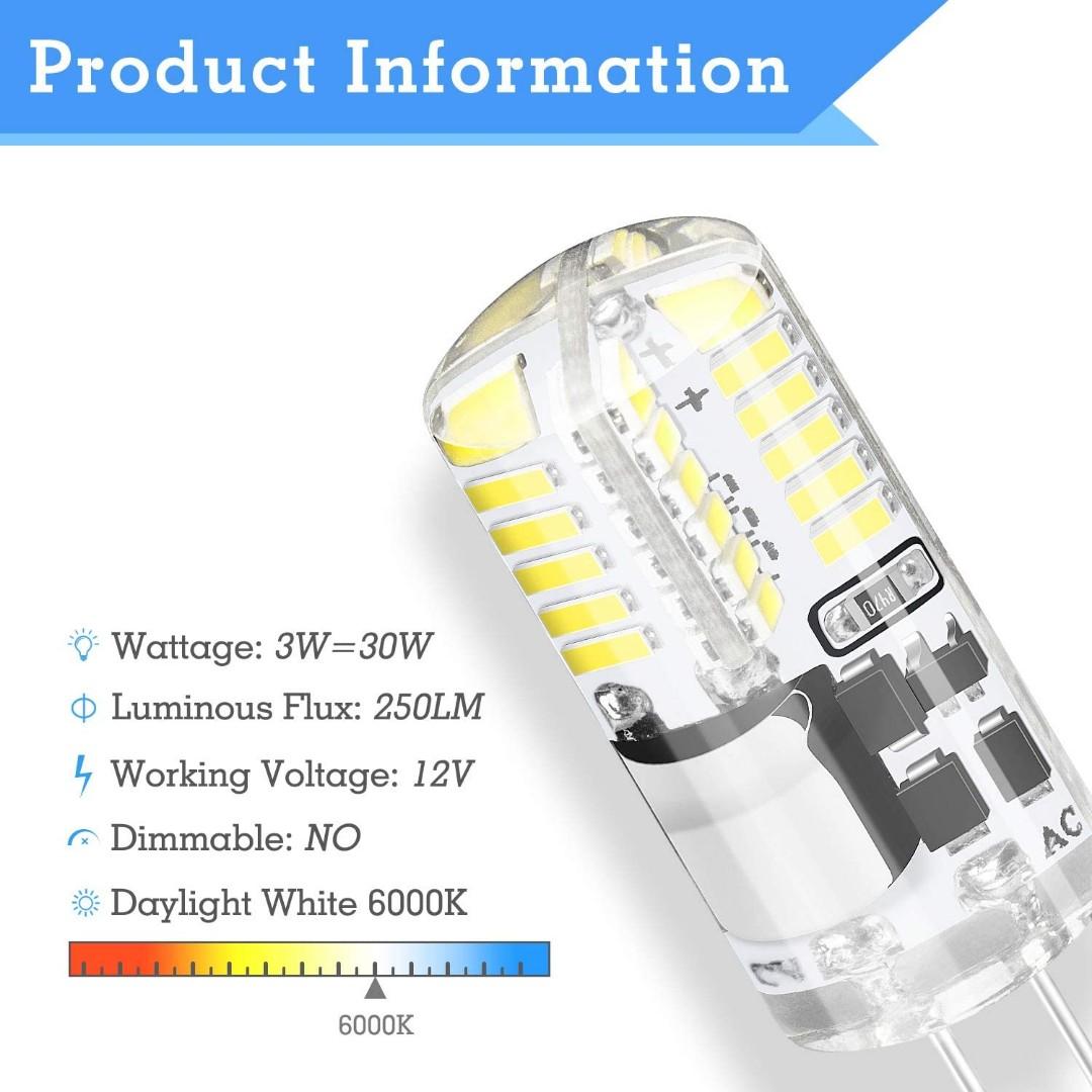 DiCUNO G4 - 3W LED Bulb, Equivalent to 30W T3 Halogen Bulb, 12V AC / DC, Warm White Light, 3000K ...