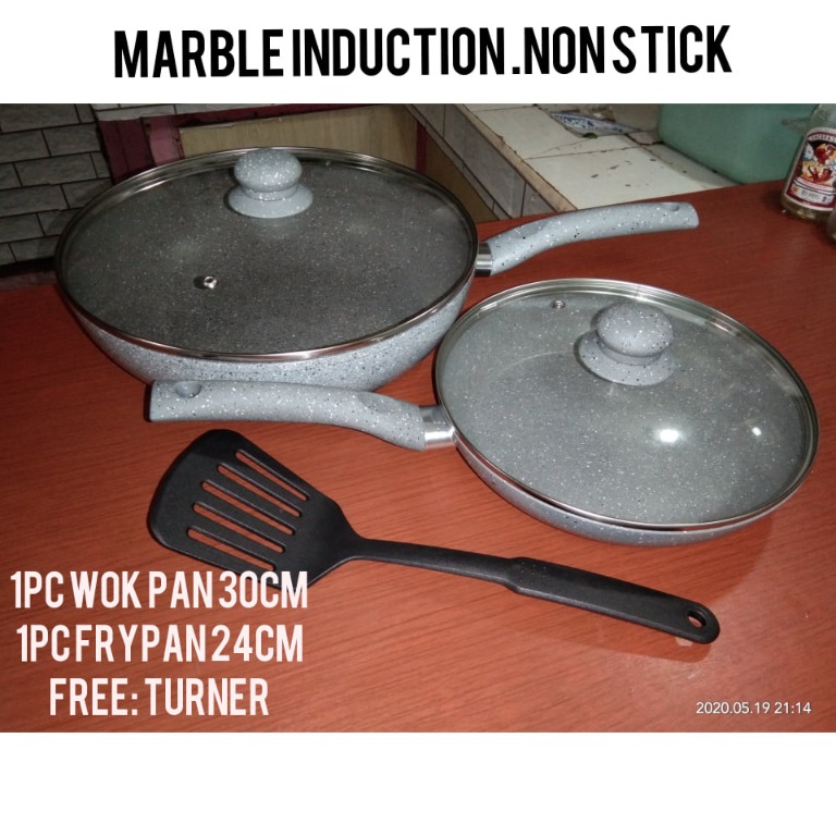 DYNAMEX MARBLE INDUCTION COOKWARE 2PC (WOK 30CM , FRYPAN 24CM WITH LID ...