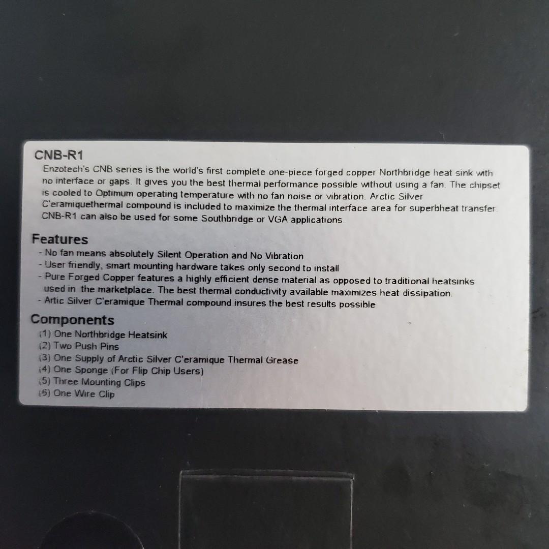 Enzotech copper Northbridge heatsink CNB-R1, Computers & Tech, Parts & Accessories, Networking ...