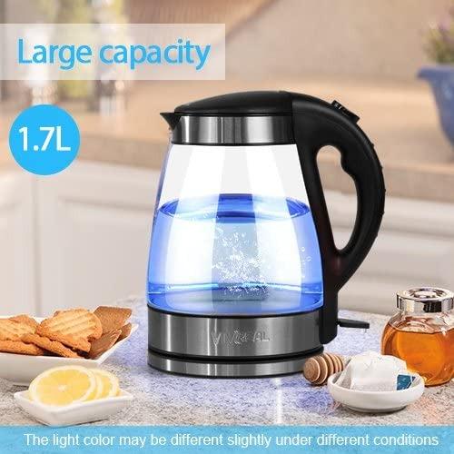 Glass Electric Kettle - 1.7L Blue LED Illuminated Stainless Steel ...