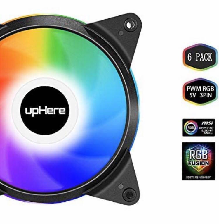 upHere 5V 6-Pack 120mm Silent PWM RGB Fan Adjustable Colorful Fans with ...