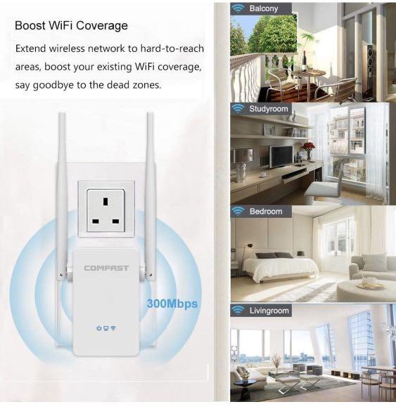 **30% Off, 2nd item*** COMFAST 300Mbps WiFi Repeater WiFi Extender Booster 2.4GHz Wireless ...