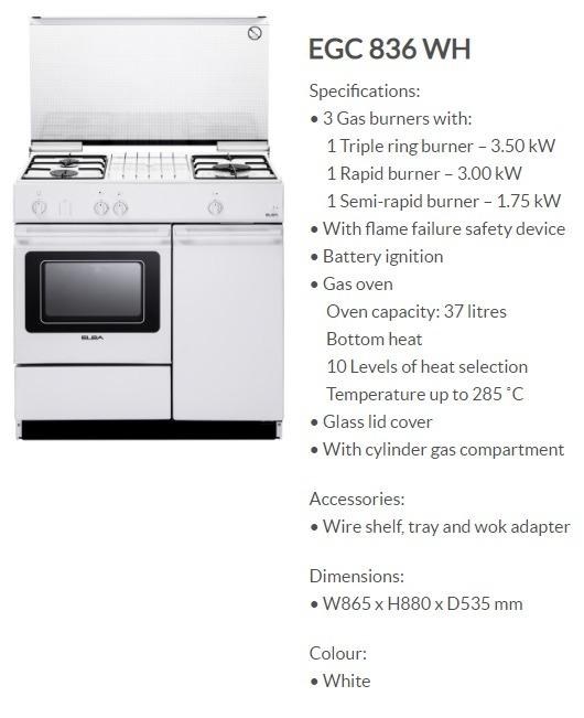 ELBA 3/4 BURNER GAS/ELECTRIC OVEN FREE STANDING COOKER [EGC 536 WH/EGC ...
