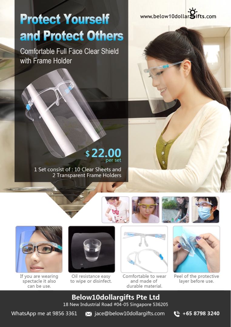 Full Face Shield Set Consist of 10 clear Sheet and 2 Transparent Spec ...