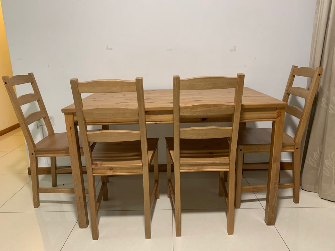 IKEA solid pine wood dining table with chairs, Furniture & Home Living ...