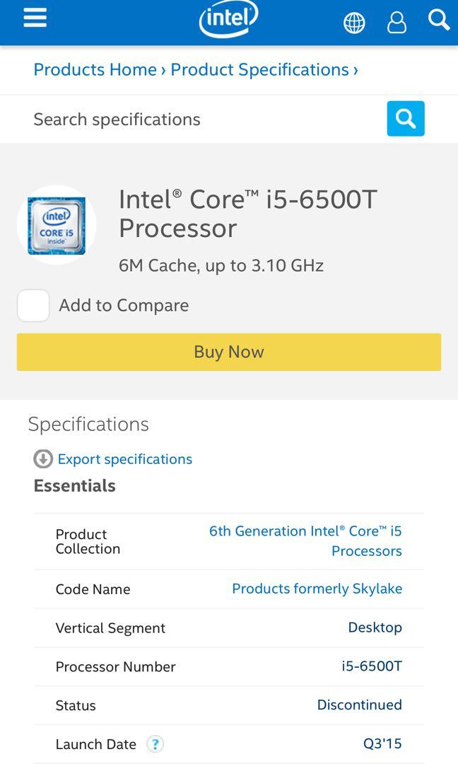 INTEL CORE I5 6500T PROCESSOR 6TH GEN PROCESSOR, Computers & Tech ...
