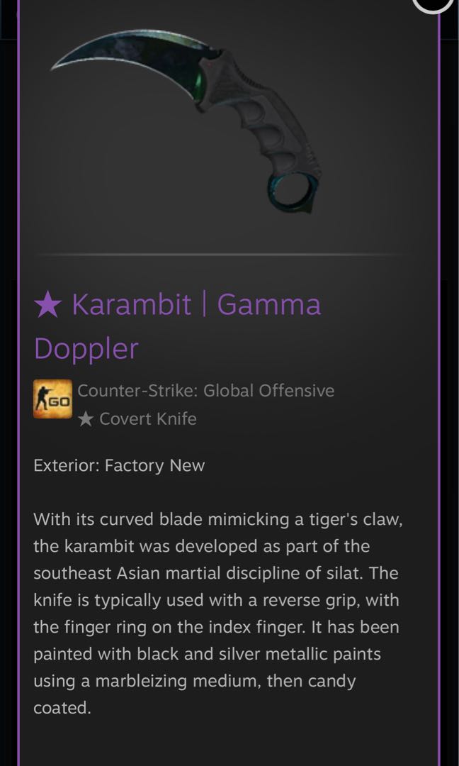 Karambit gamma Doppler phase 3 Max Cyan, Video Gaming, Gaming ...