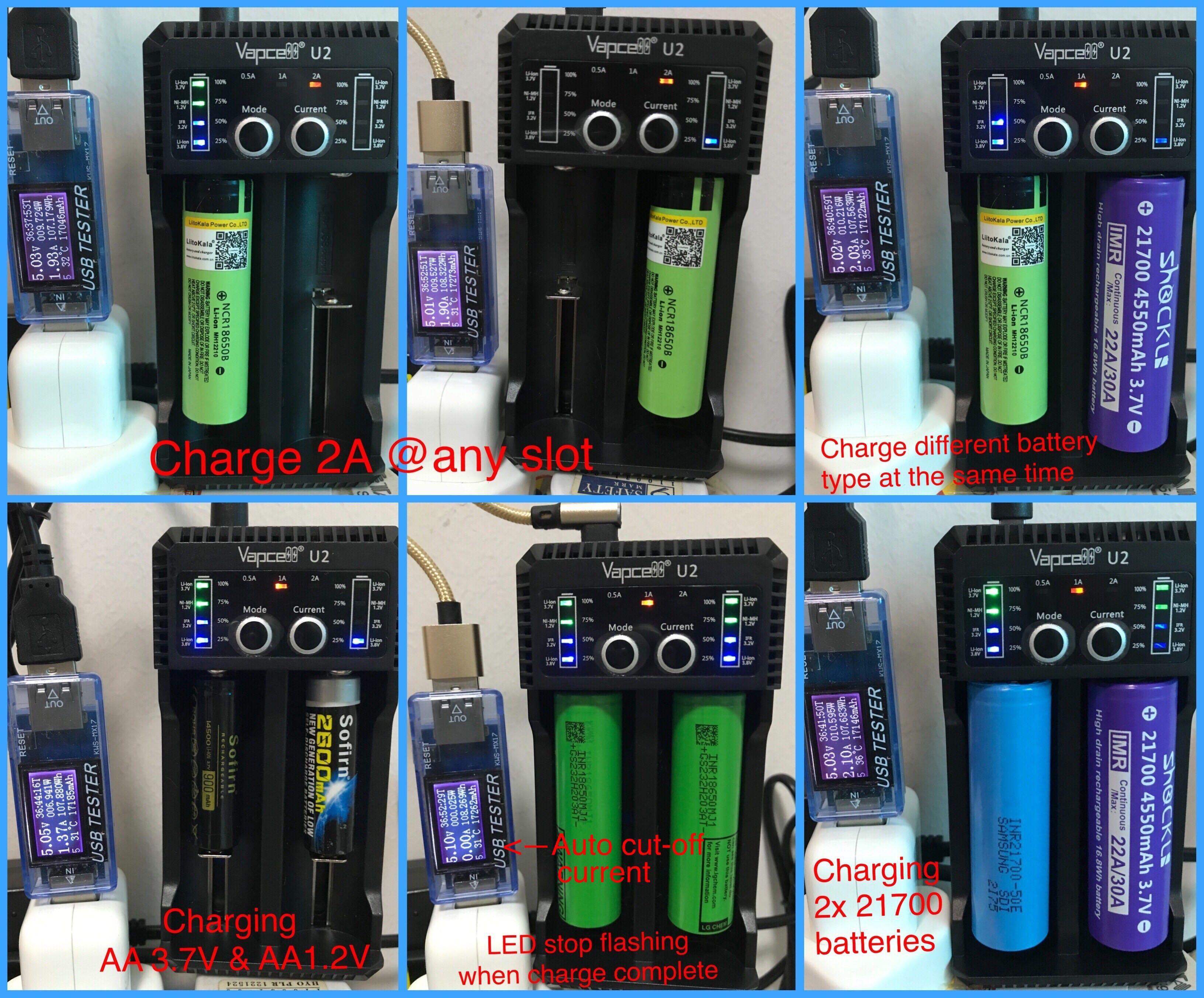 Original VAPCELL U2 Dual Slot Universal USB Smart Charger Supports 1.2V ...
