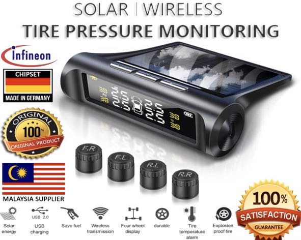 Solar TPMS Car Tire Pressure Monitor System With 4 Sensor, Auto ...