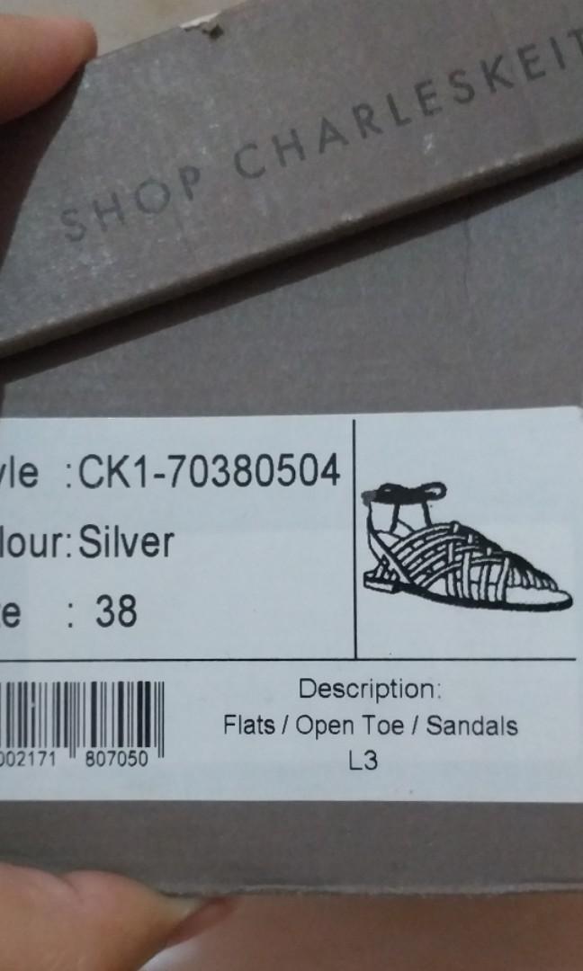 Charles and keith ck silver gladiator tie up original sandal, Fesyen ...