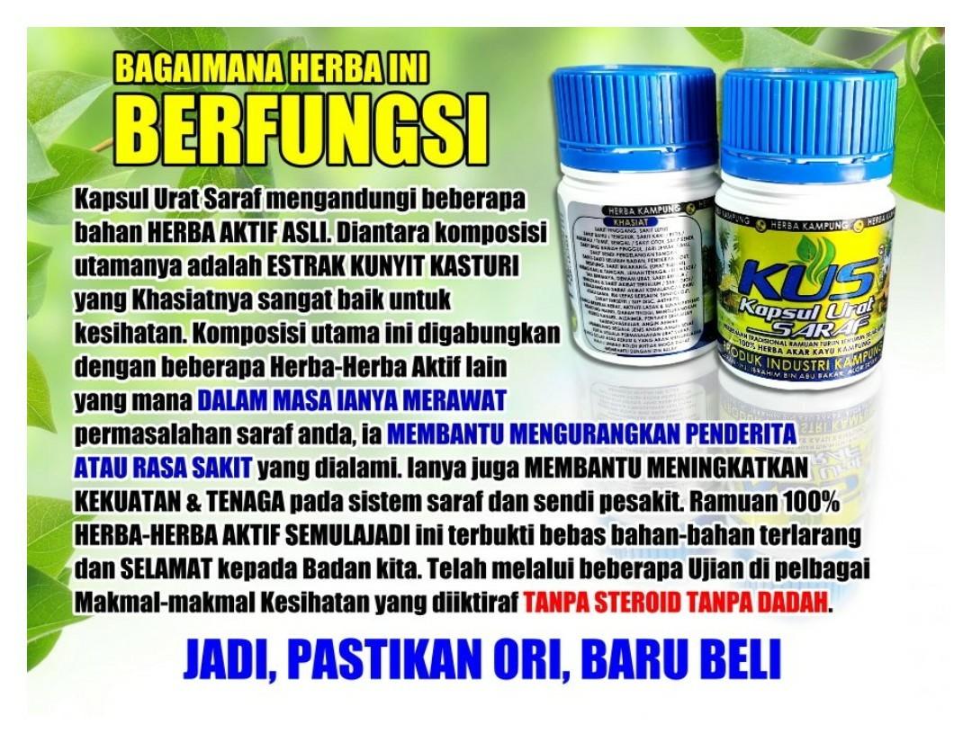 KUS Kapsul Urat Saraf - Original (No stock), Health & Nutrition, Health ...