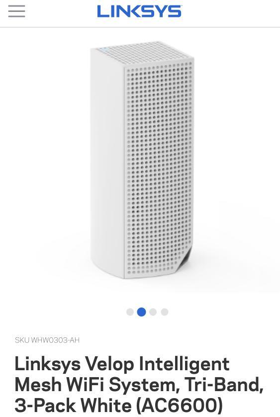 Linksys Velop tri band wifi mesh, Computers & Tech, Parts & Accessories, Networking on Carousell